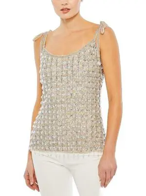 Mac Duggal Crystal Embellished Cami Top - Beige