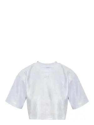 Off-White Off-White Logo-Embroidered Cropped T-Shirt Silver