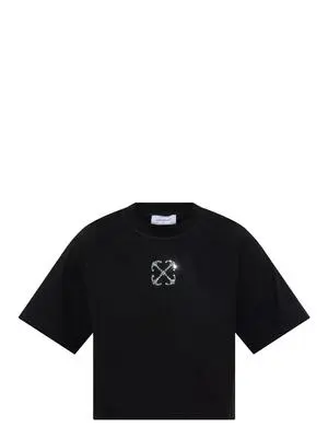 Off-White Jewelled-logo Cropped T-shirt - Black