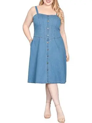 STANDARDS & PRACTICES Wide Strap Denim Dress - Blue Blast