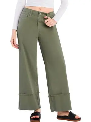 WASH LAB DENIM Issy Cuffed Ankle Wide Leg Jeans - Olive