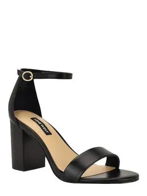 Nine West Ankle Strap Sandal - Black Stacked Heel