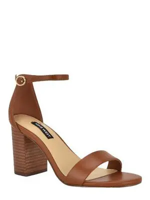 Nine West Ankle Strap Sandal - Dark Natural Stacked Heel