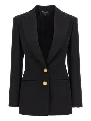 Balmain Logo Button Double-breasted Blazer - Black
