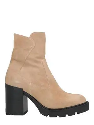 JANET & JANET Leather Ankle Boots - Beige