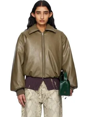 Acne Studios Coated Faux-Leather Bomber Jacket Ab6 Khaki Green