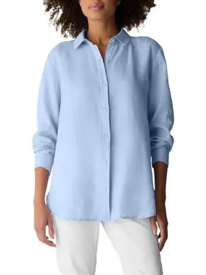 Eileen Fisher Classic Collar Organic Linen Long Shirt - Airy Blue