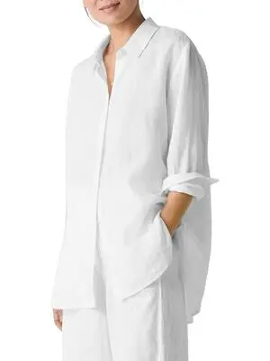 EILEEN FISHER Eileen Fisher Classic Collar Organic Linen Long Shirt