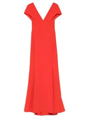 Amsale Italian Stretch Crepe V-neck Gown - Orange