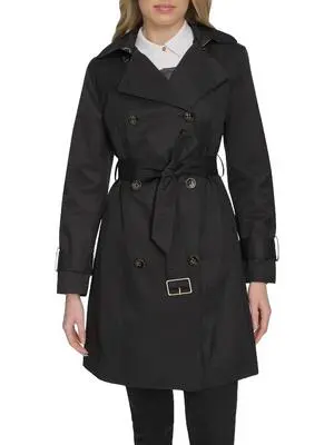 Cole Haan Water Resistant Trench Coat With Removable Hood - Black