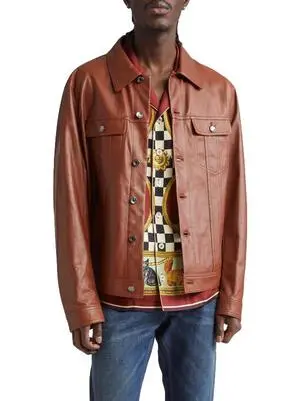 Dolce & Gabbana Leather Trucker Jacket - A0227 Rame 2