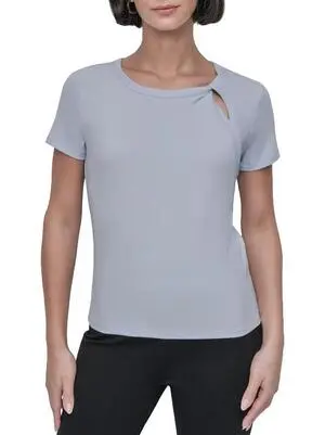 Dkny Twist Neck Rib T-shirt - Skyway Blue