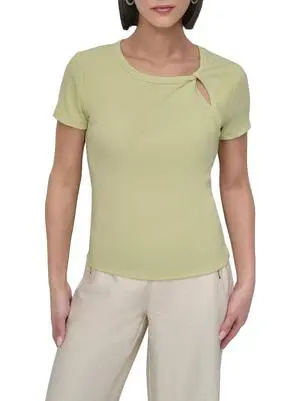 Dkny Twist Neck Rib T-shirt - Tea Green