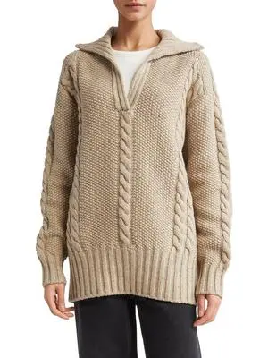 TEURN STUDIOS Cable Knit Merino Wool Sweater - Beige Melange
