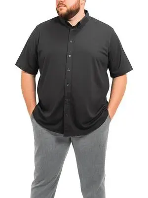 REGENT ROW Men’s Big And Tall Commuter Shirt, Short Sleeve Button Down, Tailored Fit, Spread Collar, Performance Fabric - Black