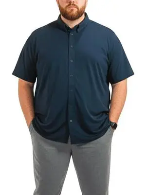 REGENT ROW Men’s Big And Tall Commuter Shirt, Short Sleeve Button Down, Tailored Fit, Spread Collar, Performance Fabric - Navy