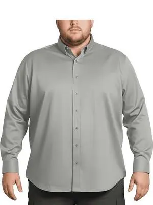REGENT ROW Men’s Big And Tall Commuter Shirt, Long Sleeve Button Down, Tailored Fit, Spread Collar, Performance Fabric - Heather-grey
