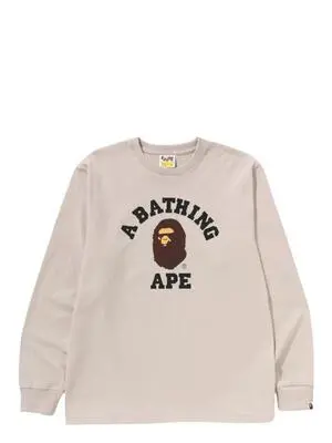 A BATHING APE College Long Sleeve Tee Shirt - Beige