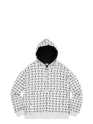 FTP X Famous All Over Logo Zip Hoodie - Heather Grey