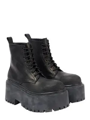 Balenciaga Strike Leather Platform Combat Boots - Black