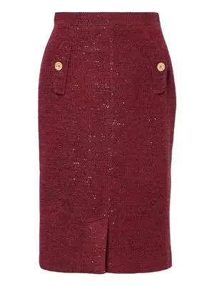 Alessandra Rich Sequined Tweed Pencil Skirt - Red
