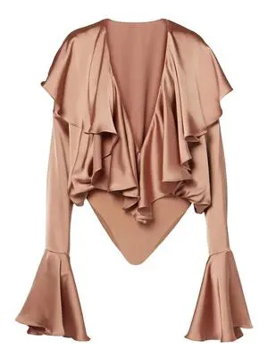 Norma Kamali Ruffled Bodysuit - Brown