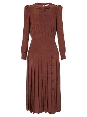 Alessandra Rich Leopard-print Silk Midi Dress - Brown