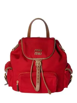 Miu Miu Canvas And Leather Backpack - Red/brandy