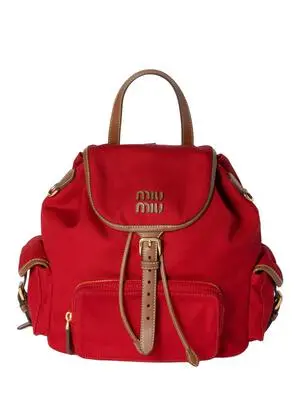 Miu Miu Canvas And Leather Backpack - Red/brandy