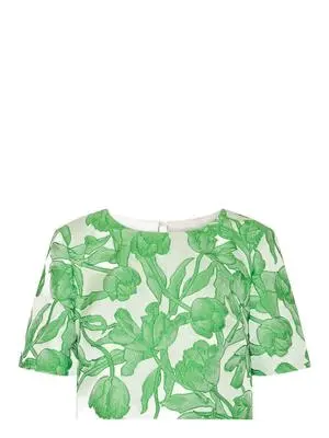 MILLY Tulip Jacquard Short Sleeve Top Green