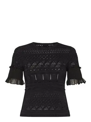 MILLY Smocked Pointelle Top - Black