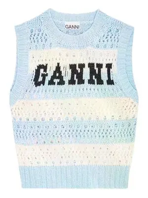 GANNI Striped Knit Tank Top - Blue