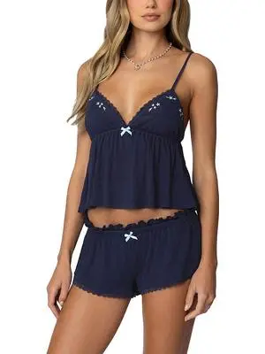 EDIKTED Dream Babydoll Waffle Tank Top - Navy