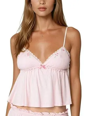 EDIKTED Dream Babydoll Waffle Tank Top - Pink
