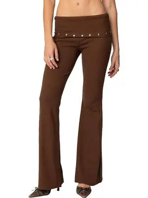 EDIKTED Aries Studded Fold Over Leggings - Brown