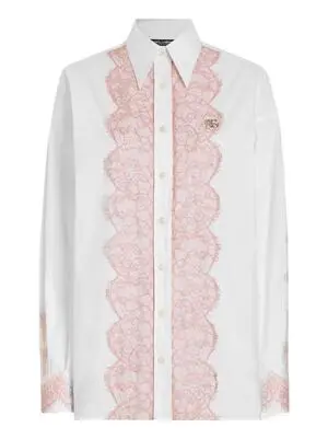 Dolce & Gabbana Oversize Cotton Poplin Shirt With Lace Appliqués - White