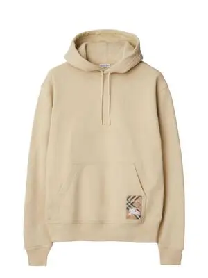 Burberry Check-Pattern Patch Hoodie Neutrals
