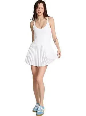 Pink Tech Woven Pleated Tennis Dress - White,ivory