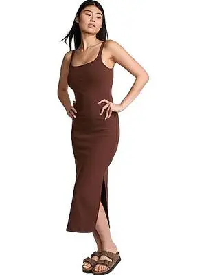 Pink All-Day Soft Ribbed Bodycon Midi Dress Brown