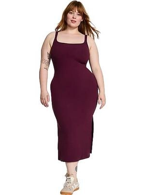 Pink All-day Soft Ribbed Bodycon Midi Dress - Purple