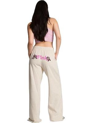 Pink Campus Fleece™ Wide-Leg Split-Hem Sweatpants Beige