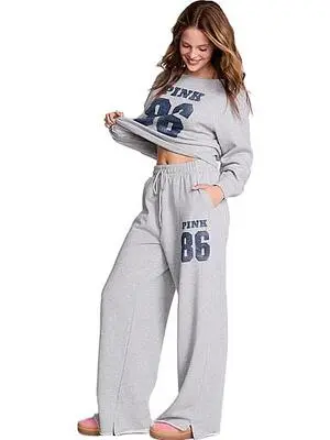 Pink Campus Fleece™ Wide-Leg Split-Hem Sweatpants Floral