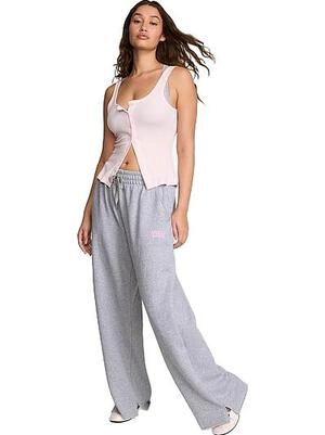 Pink Campus Fleece™ Wide-Leg Split-Hem Sweatpants Grey