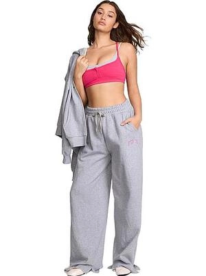 Pink Campus Fleece™ Wide-Leg Split-Hem Sweatpants Grey