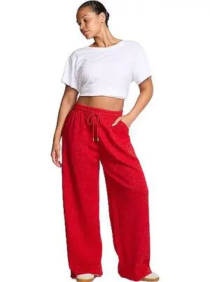 Pink Campus Fleece™ Wide-Leg Split-Hem Sweatpants Red