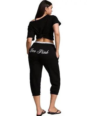 Pink Campus Fleece Capri Jogger Sweatpants Black