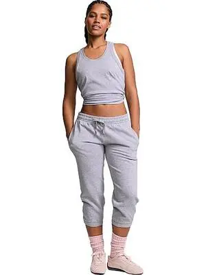 Pink Campus Fleece Capri Jogger Sweatpants Grey