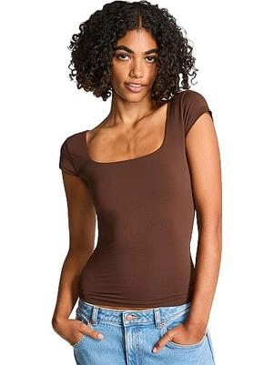 Pink Base Stretch™ Cap-sleeve Tee Brown