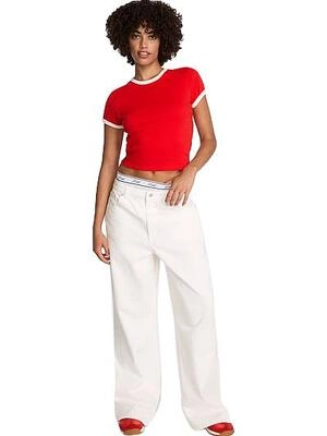Pink Retro Cotton Tee Red
