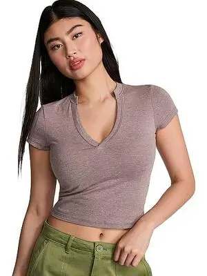 Pink All-day Cotton™ Plunge Cropped Top Brown
